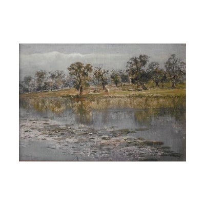 FIGURES ON THE FAR SIDE OF A LILY POND OIL PAINTING 1878 DUNCAN ...